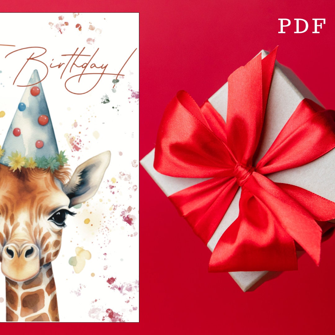 Giraffe Birthday Card, Happy Birthday Card, Digital Birthday Card ...