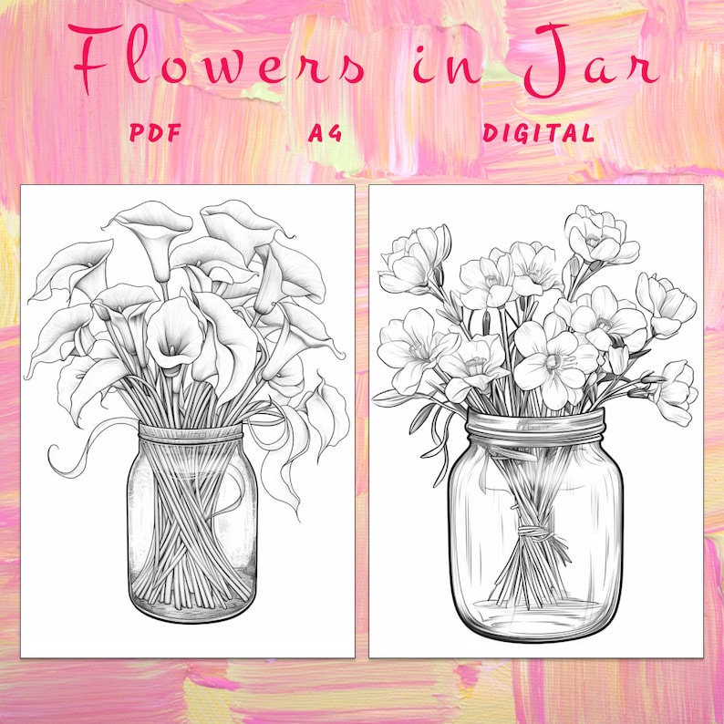 18 Flowers in Jar Coloring Page, Flower Coloring Page, Flowers Coloring ...