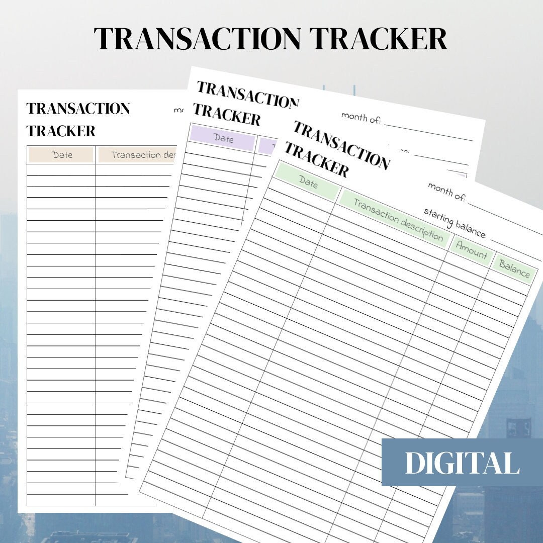 Digital Transaction Tracker, Template Planner, A4, PDF, Expense Tracker, Spending Planner,money ...