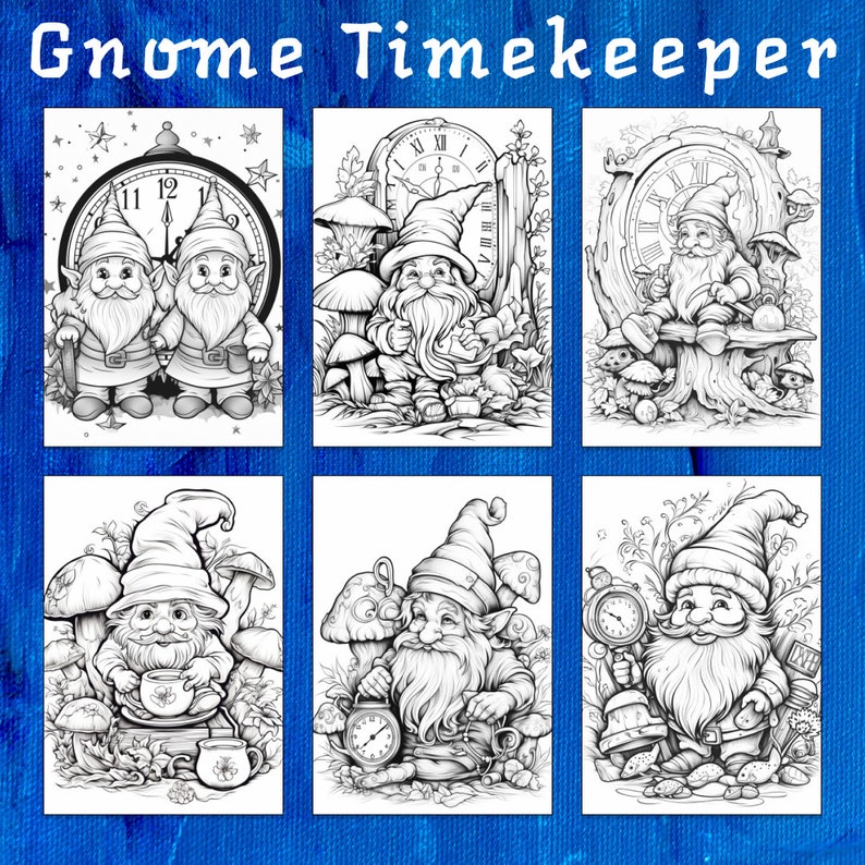 Gnome Timekeeper Coloring Book, 30 Fantasy Pages (printable PDF) - Etsy