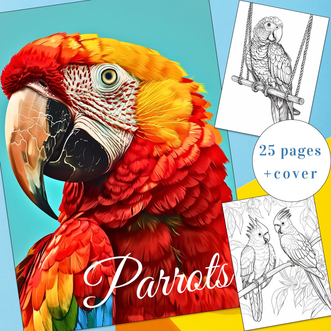 25 Parrots Coloring Page, Birds Coloring, Parrots Coloring Book, Adults ...