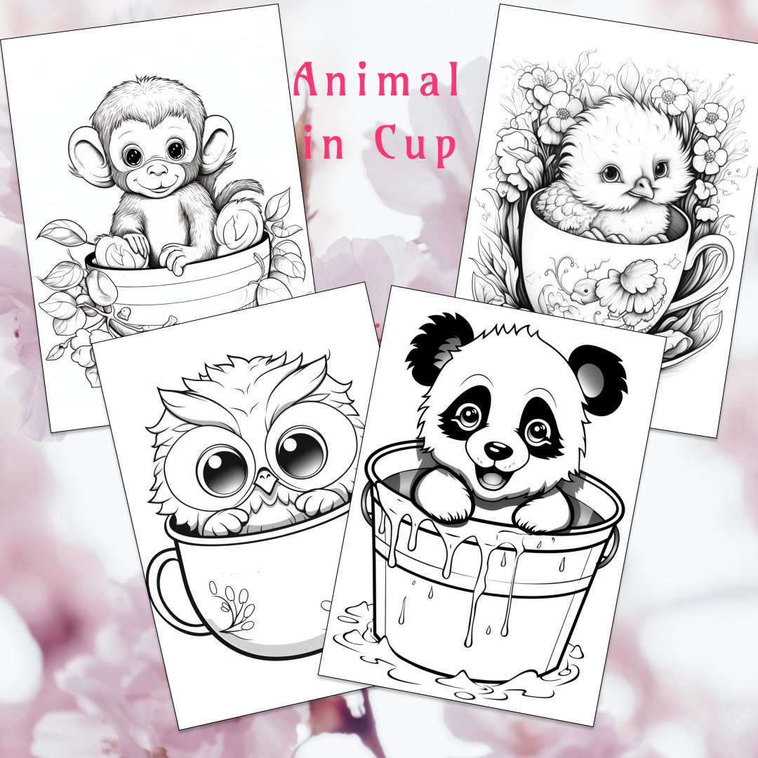 23 Animal in Cup Coloring Page, Animal Coloring Book, Fantasy Coloring ...