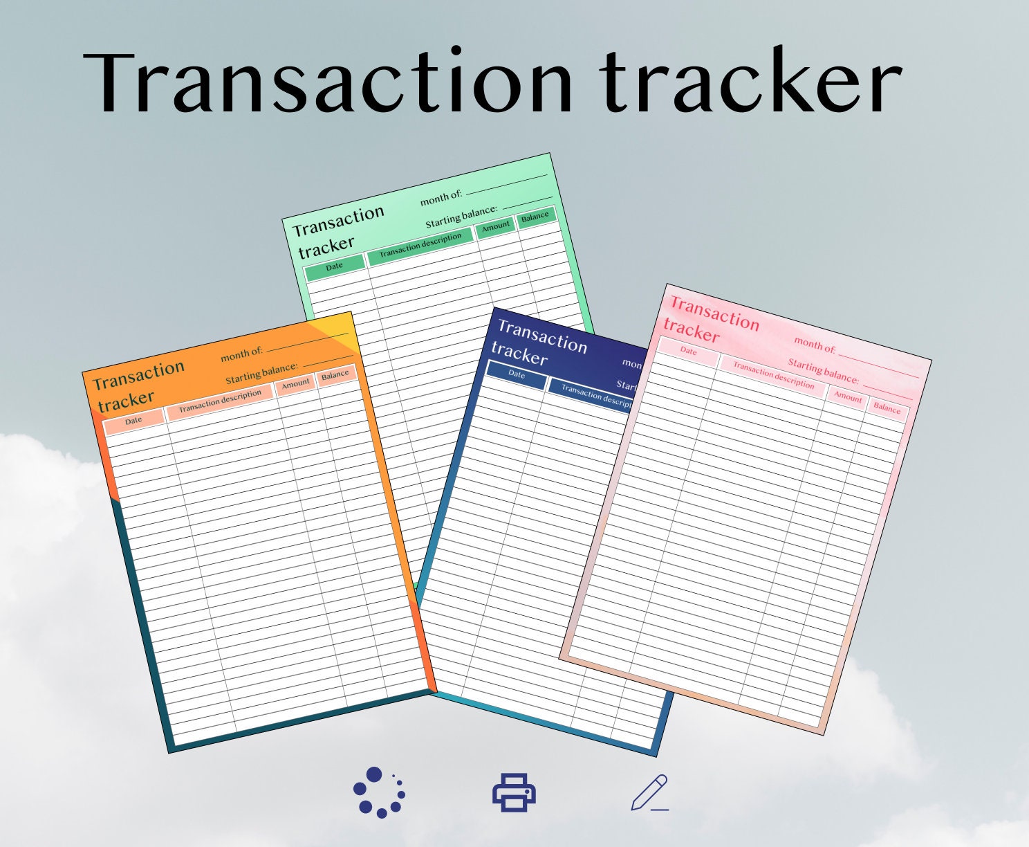 Digital Transaction Tracker, Template Planner, A4, PDF, Expense Tracker ...
