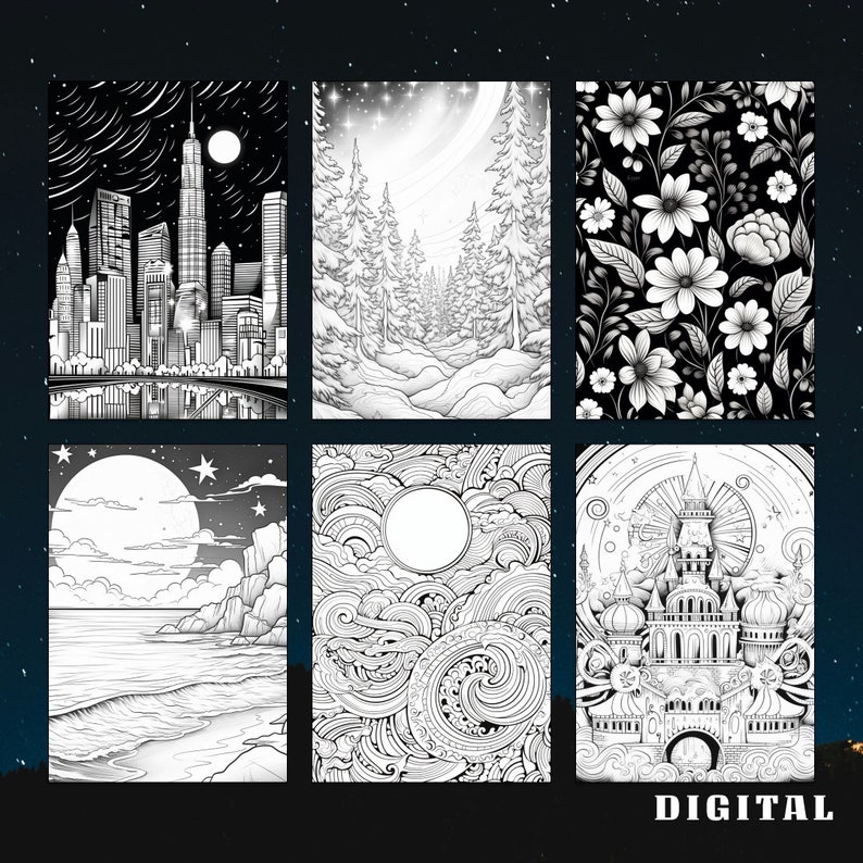 35 Night Beauty Coloring Page, Night Coloring, Moonlight Coloring Book ...