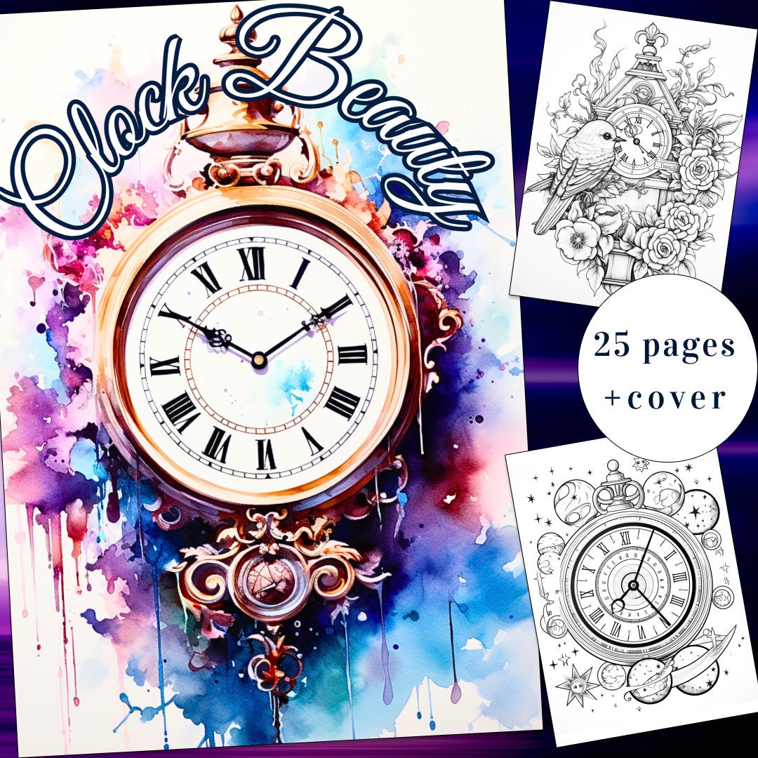 25 Clock Beauty Coloring Page, Clock Coloring, Flowers Coloring Book ...