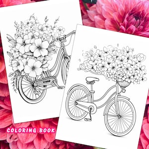 30 Floral Bicycle Coloring Page, Flower Coloring Book, Bicycle Coloring ...