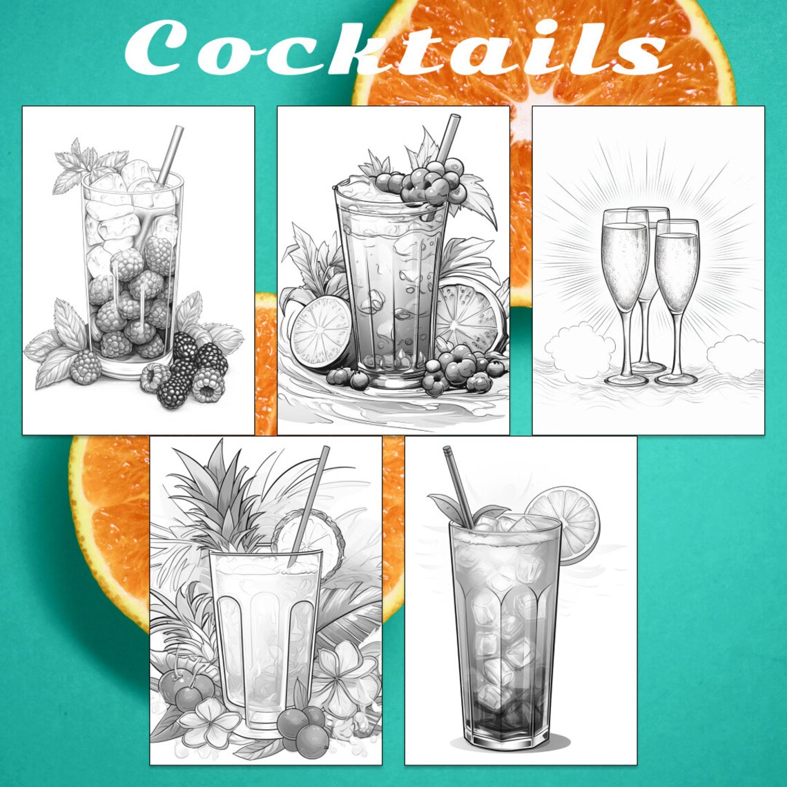 32 Cocktails Coloring Page, Cocktail Party Coloring, Drinks Coloring ...