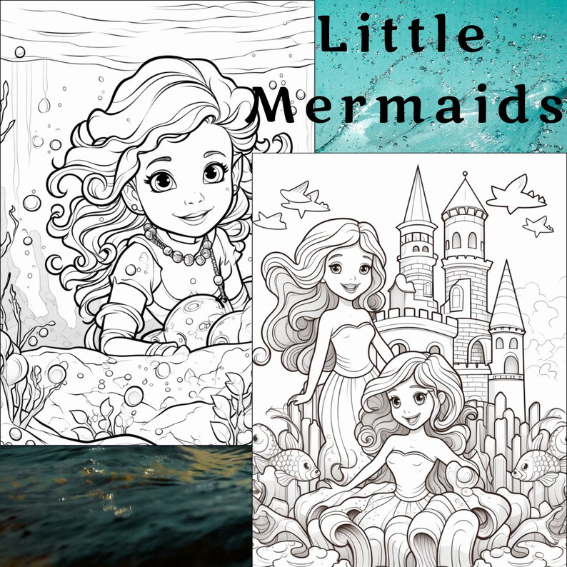 Little Mermaid Coloring Book, Cute Mermaids for Kids and Adults ...