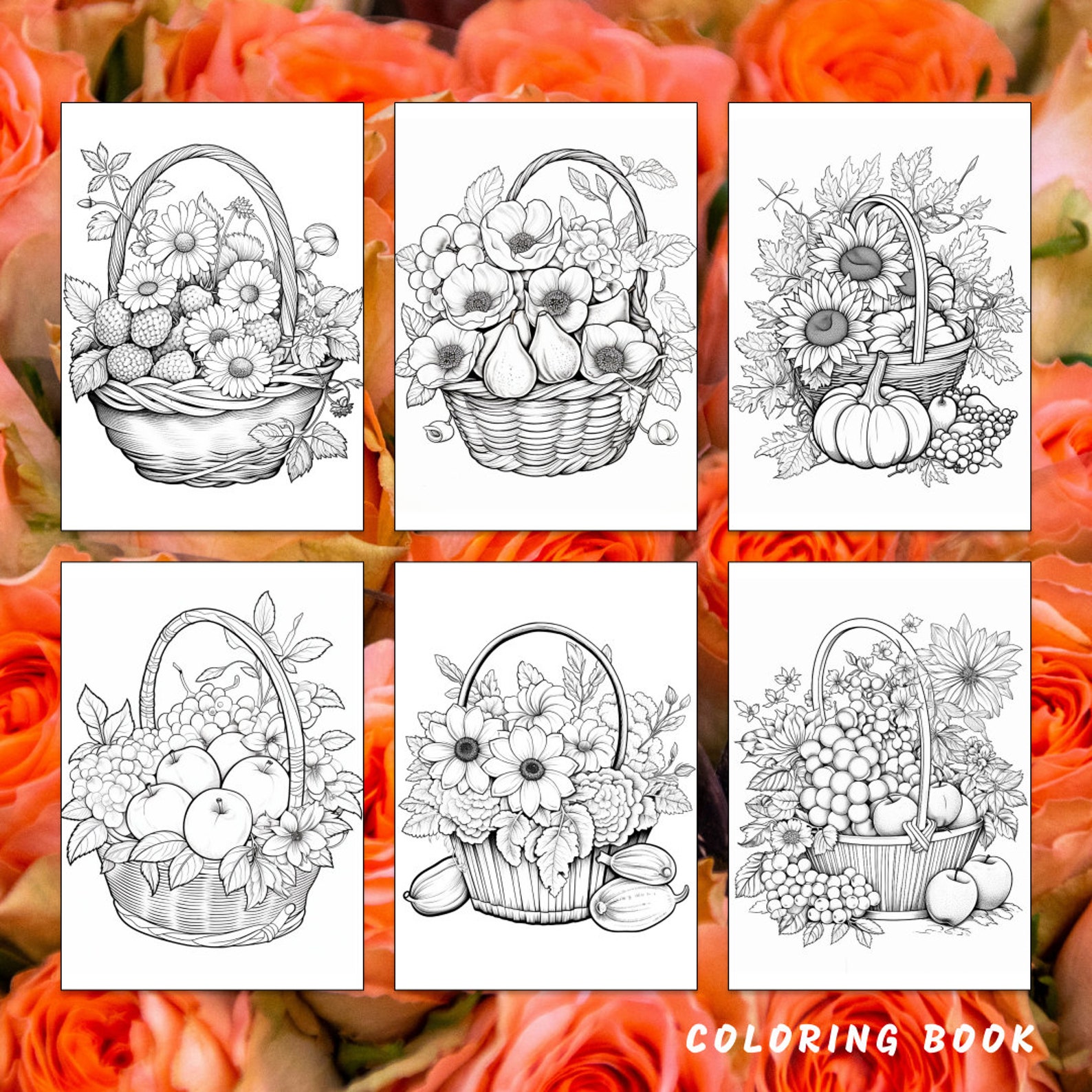 24 Basket Coloring Page, Flowers Coloring Book, Fruits Coloring Book ...
