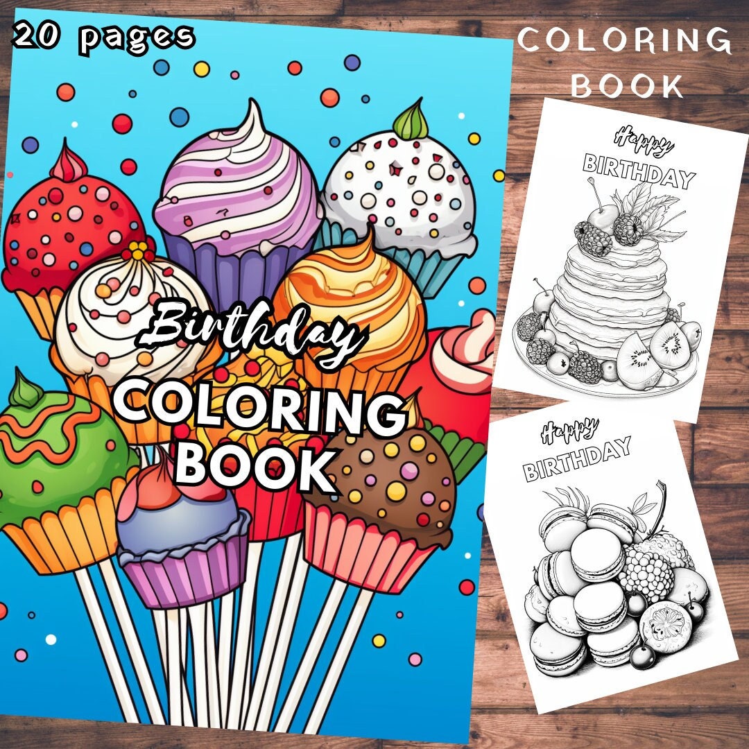 Happy Birthday Coloring Page, Birthday Coloring Book, Digital Coloring ...