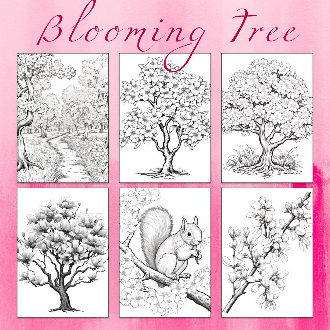 24 Blooming Tree Coloring Page, Flower Coloring, Bloom Coloring Book ...