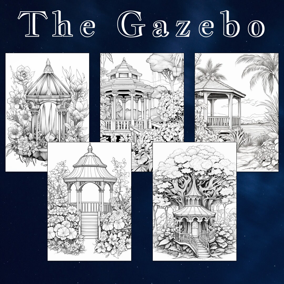 28 Gazebo Coloring Page, Fantasy Gazebo Coloring, Floral Gazebo ...
