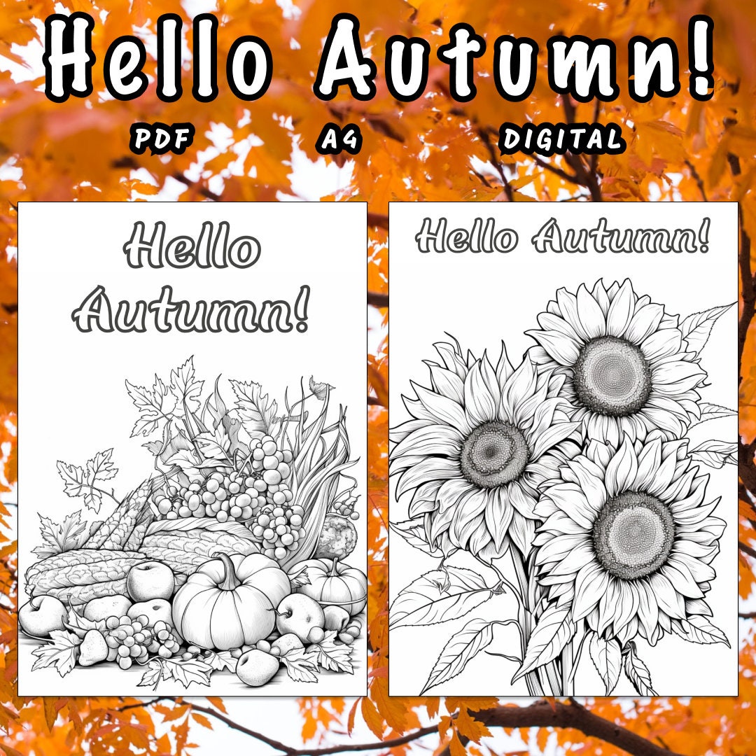 10 Autumn Coloring Page, Autumn Coloring Book, Hello Autumn Coloring ...