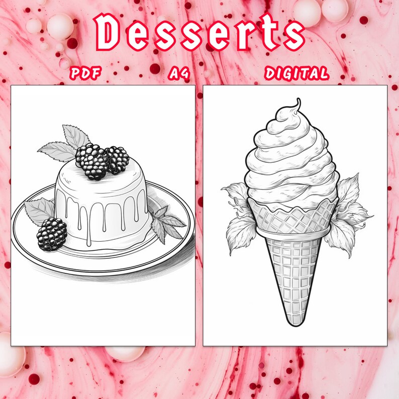 27 Desserts Coloring Page, Cakes Coloring Book, Desserts Coloring Book ...