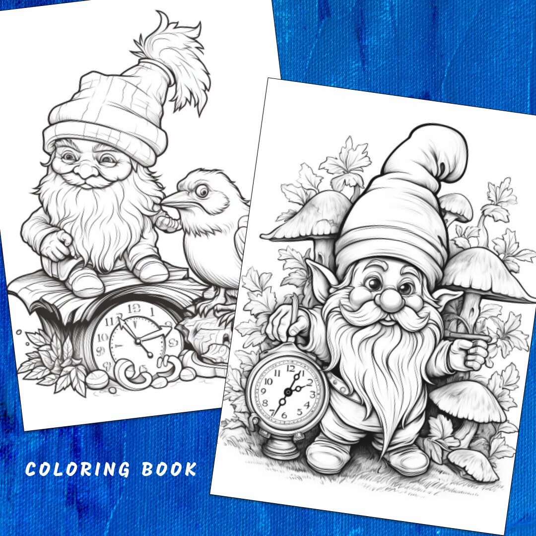 30 Gnome Coloring Book, Gnome Coloring Pages, Fantasy, Gnome Timekeeper ...