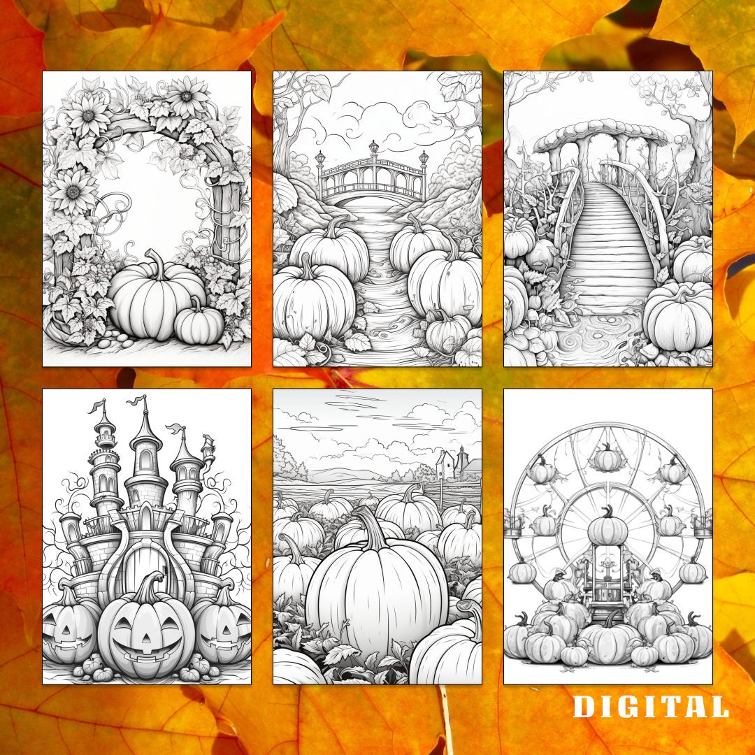 33 Autumn Pumpkins Coloring Page Autumn Coloring Coloring - Etsy
