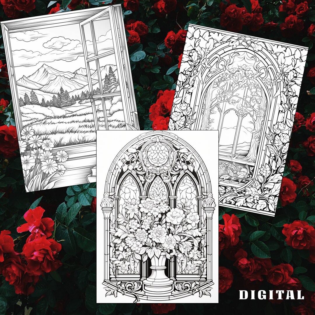 Window Beauty Coloring Book, 34 Page Printable Illustrations (digital ...