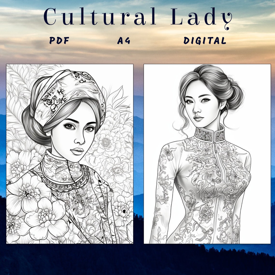Cultural Lady Coloring Book, World Fashion, 30 Pages (printable PDF) - Etsy