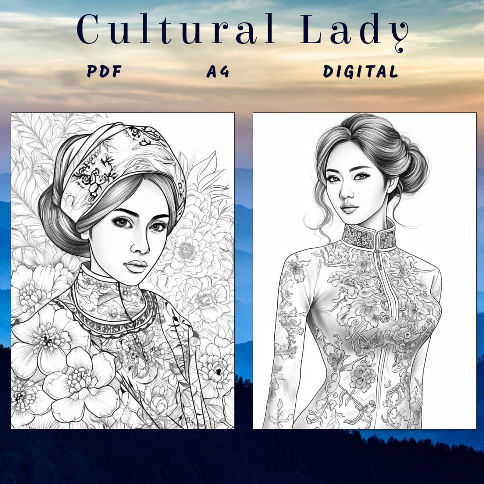 Cultural Lady Coloring Book, World Fashion, 30 Pages (printable PDF) - Etsy