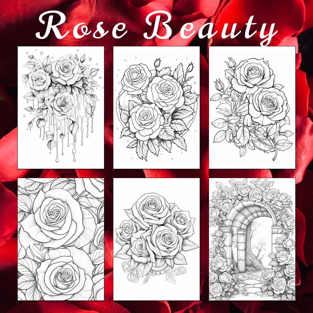 34 Rose Beauty Coloring Page, Flowers Coloring Book, Roses Coloring ...