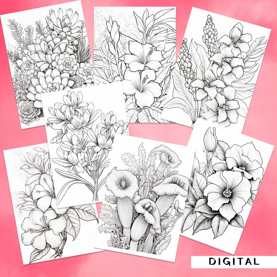 Exotic Blooms Coloring Book, Floral Illustrations (digital Download) - Etsy