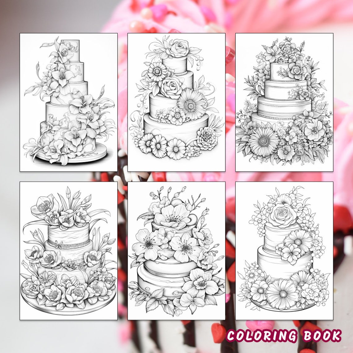 25 Blooming Cake Coloring Page, Food Coloring, Dessert Coloring Book ...