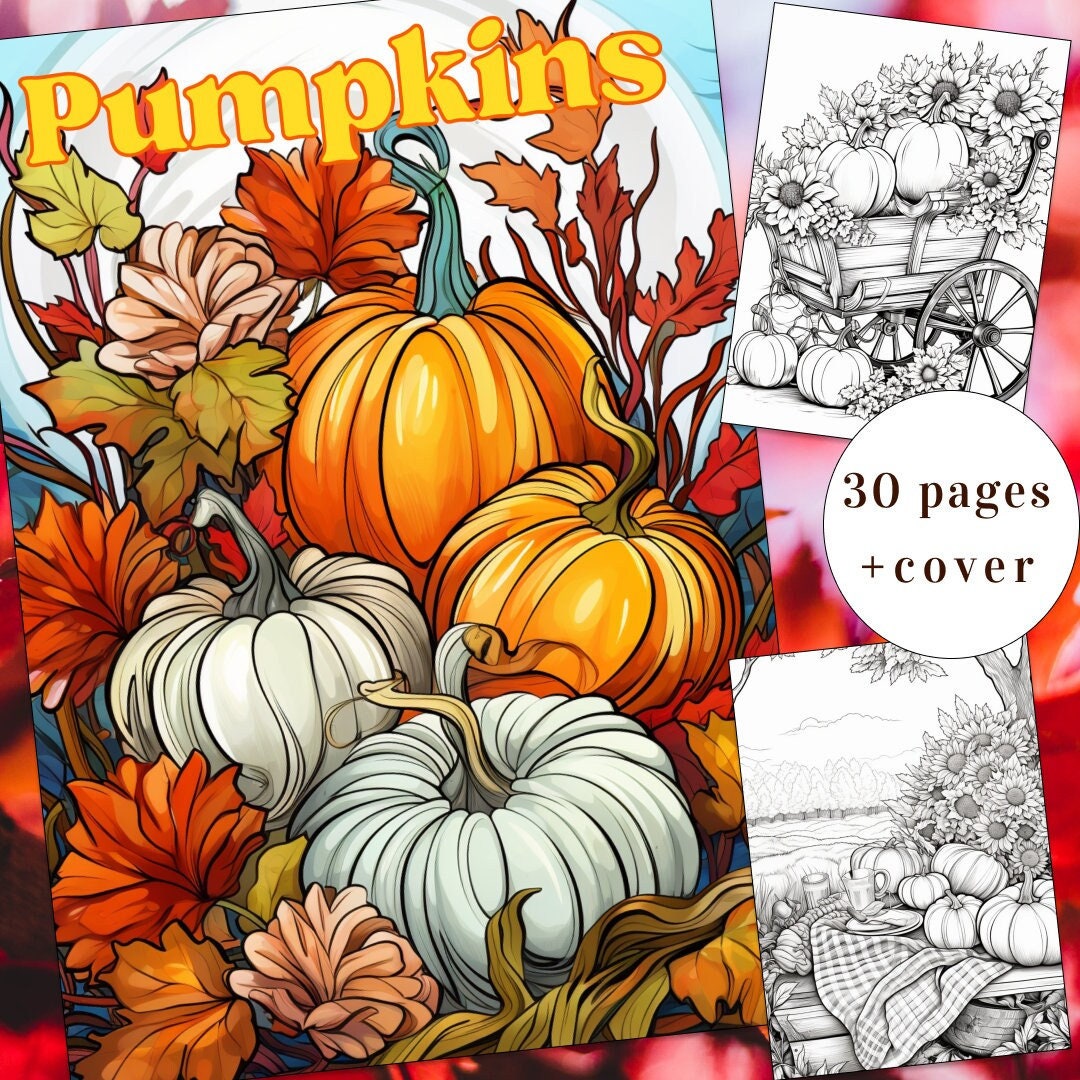 30 Autumn Pumpkins Coloring Page, Autumn Coloring, Coloring Book ...