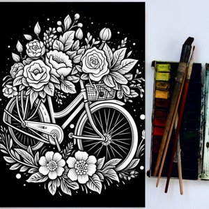 30 Floral Bicycle Coloring Page, Flower Coloring Book, Bicycle Coloring ...