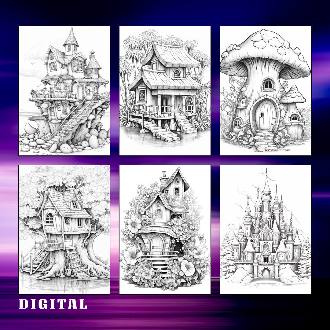 31 Fairyhouse Coloring Page, Fantasy House Coloring, Fairy Coloring ...