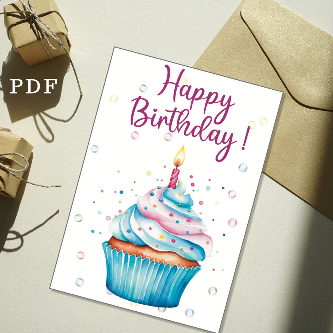 Cupcake Birthday Card, Happy Birthday Card, Digital Birthday Card ...