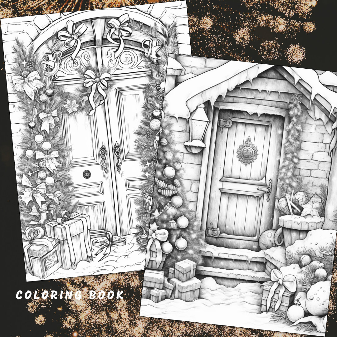 24 Christmas Door Coloring Page, New Year Coloring Book, Holiday ...