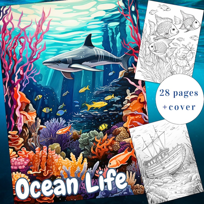 28 Ocean Life Coloring Page, Ocean Coloring, Sea Coloring Book, Adults ...