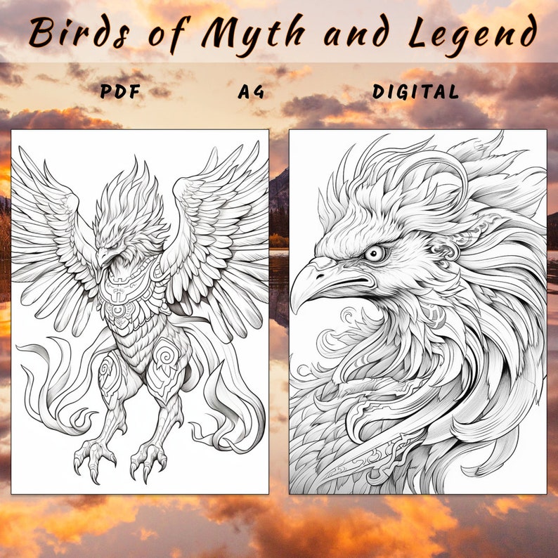 Birds of Myth and Legend Coloring Book, Printable PDF (instant Download ...