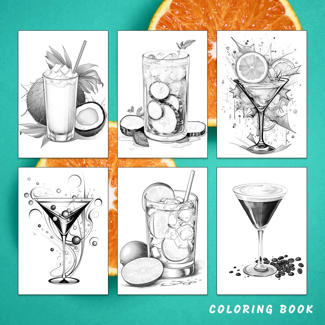 32 Cocktails Coloring Page, Cocktail Party Coloring, Drinks Coloring ...