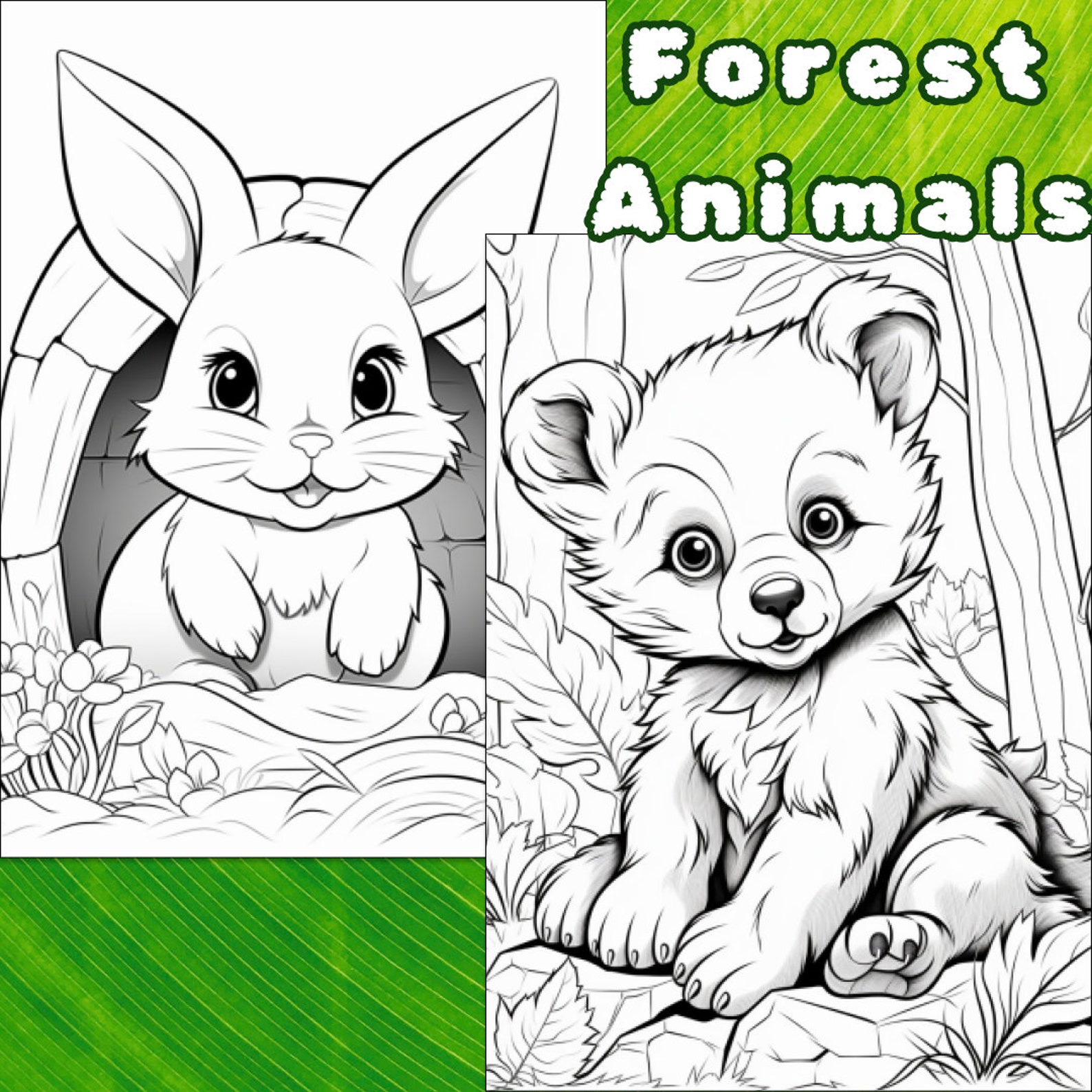 26 Cute Forest Animals Coloring Page Book, Adults + Kids- Instant ...
