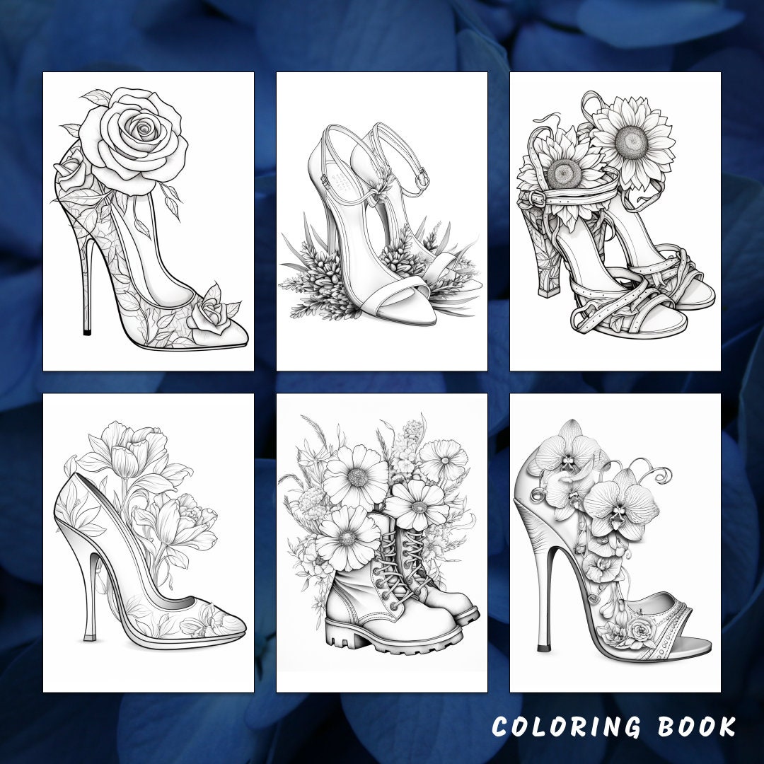 29 Blooming Shoes Coloring Page, Shoes Coloring Book, Heels Coloring ...