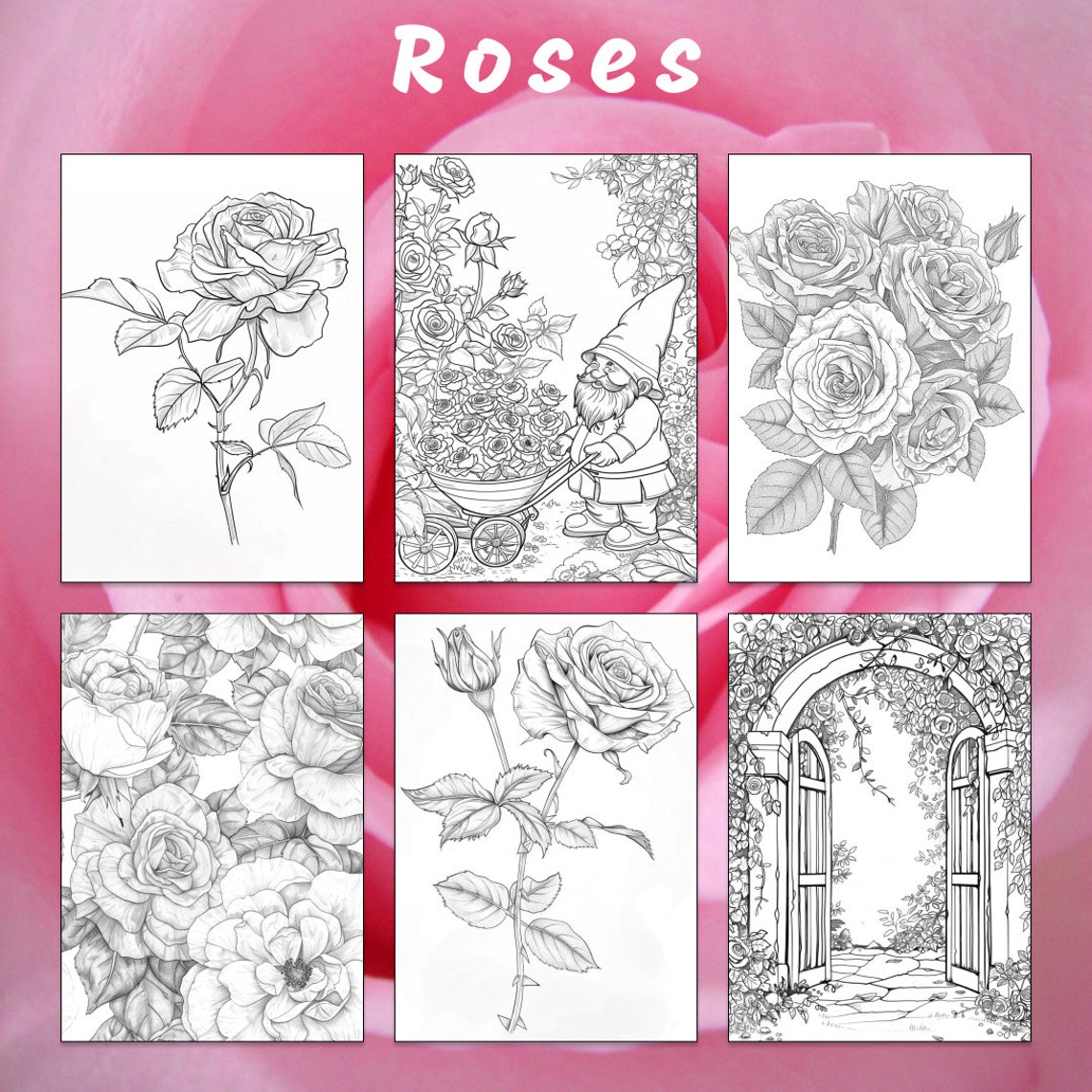 15 Roses Coloring Page, Flowers Coloring Book, Roses Coloring Book ...