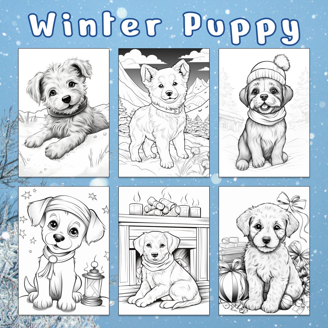 27 Winter Puppy Coloring Page, Cute Puppy Coloring Book, Adults Kids ...