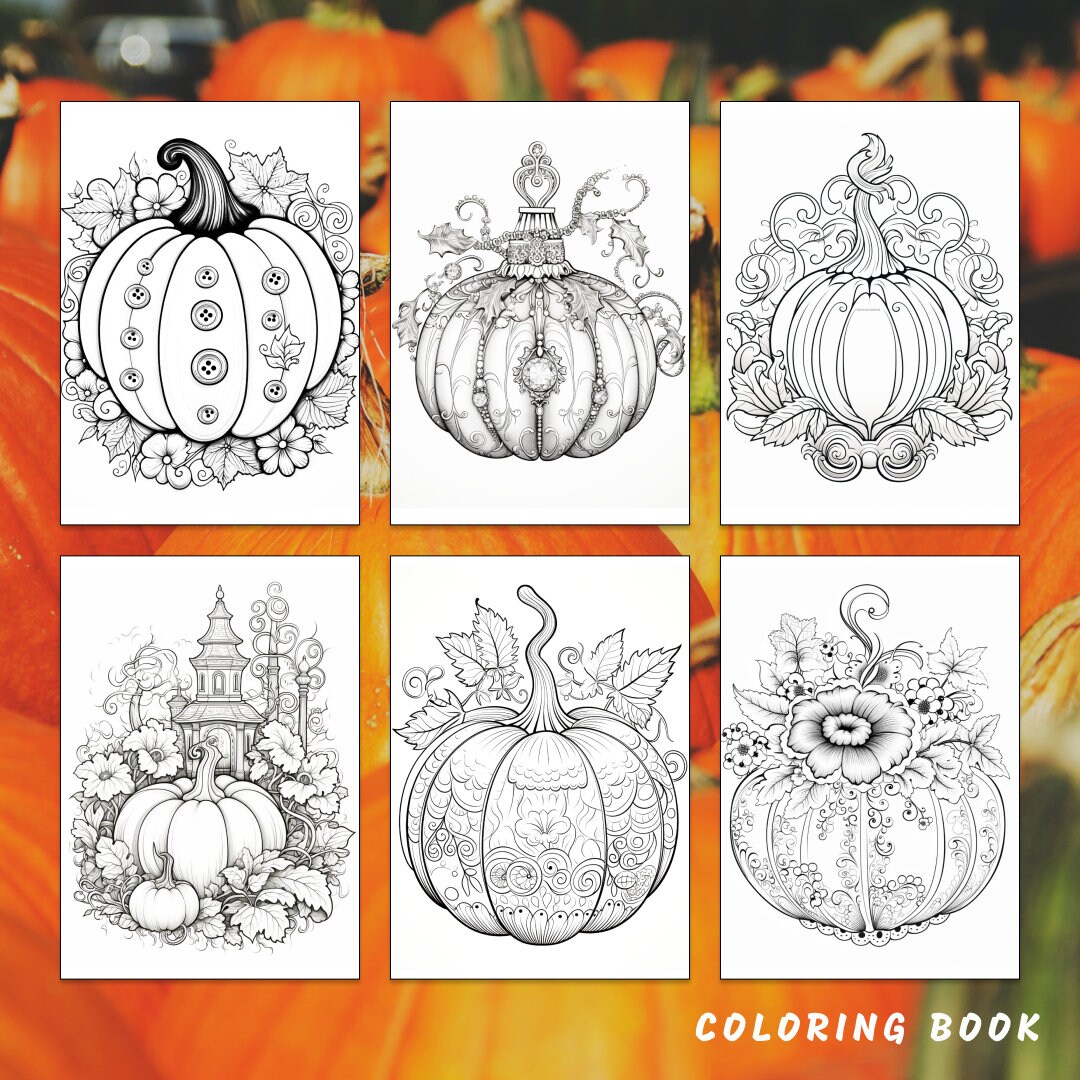 30 Autumn Vintage Pumpkins Coloring Page, Autumn Coloring Book, Vintage ...
