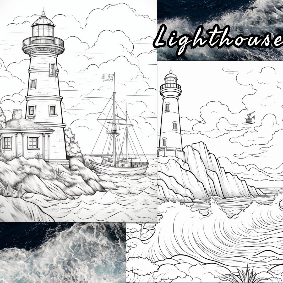 32 Lighthouse Coloring Page, Ocean Coloring Book, Waves Coloring Book ...