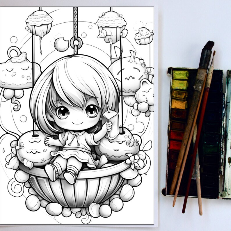 Kawaii Coloring Page Book, Adults + Kids- Instant Download, Kawaii ...
