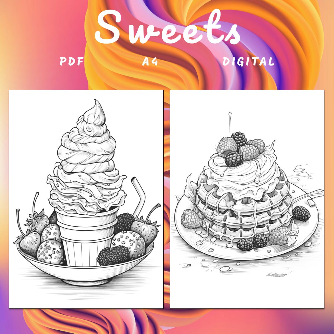 18 Sweets Coloring Page, Cakes Coloring Book, Desserts Coloring Book ...