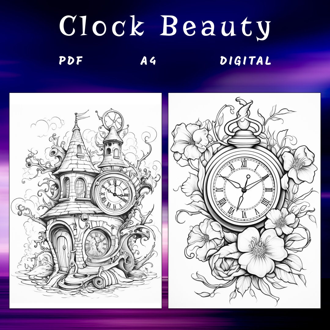 25 Clock Beauty Coloring Page, Clock Coloring, Flowers Coloring Book ...