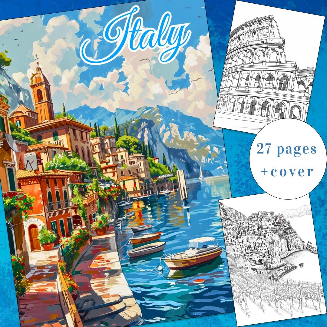 Italy Coloring Book, Italian Architecture Scenes, 27 Pages (printable ...