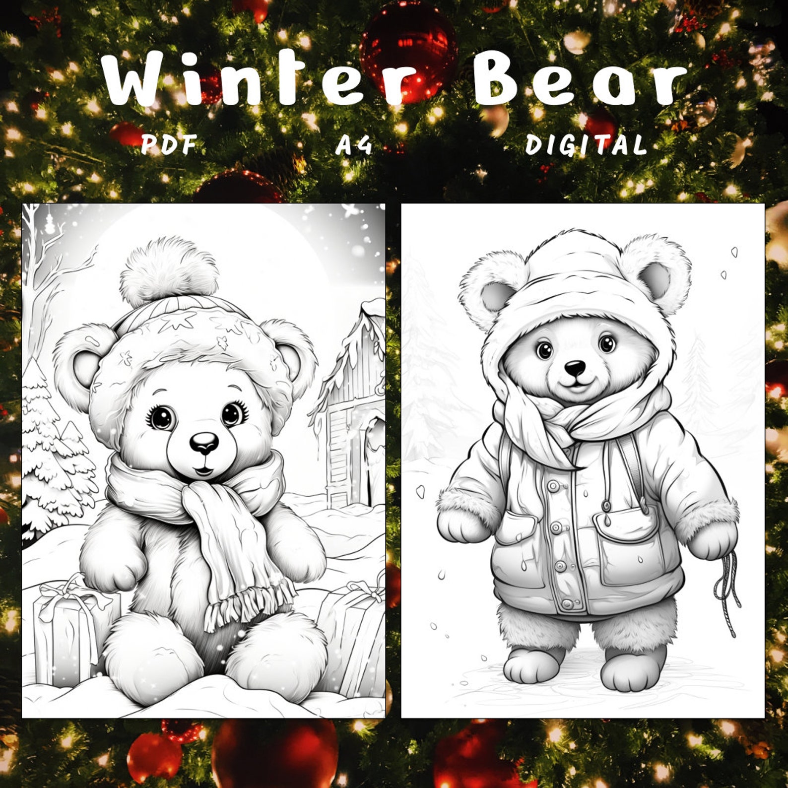 24 Winter Bear Coloring Page, Cute Bear Coloring Book, Bear Coloring ...