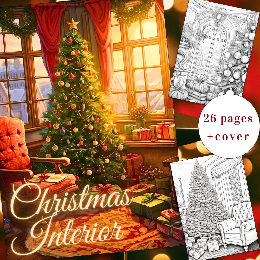 26 Christmas Interior Coloring Page, Interior Coloring, Winter Coloring ...