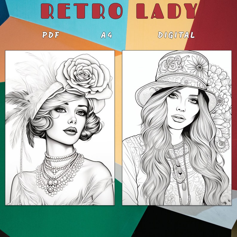 30 Retro Lady Coloring Page, Lady Coloring Book, Coloring Book, Adults ...