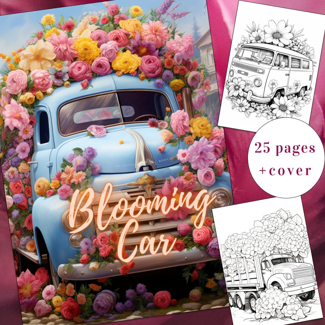 25 Blooming Car Coloring Page, Floral Truck Coloring Book, Cars ...