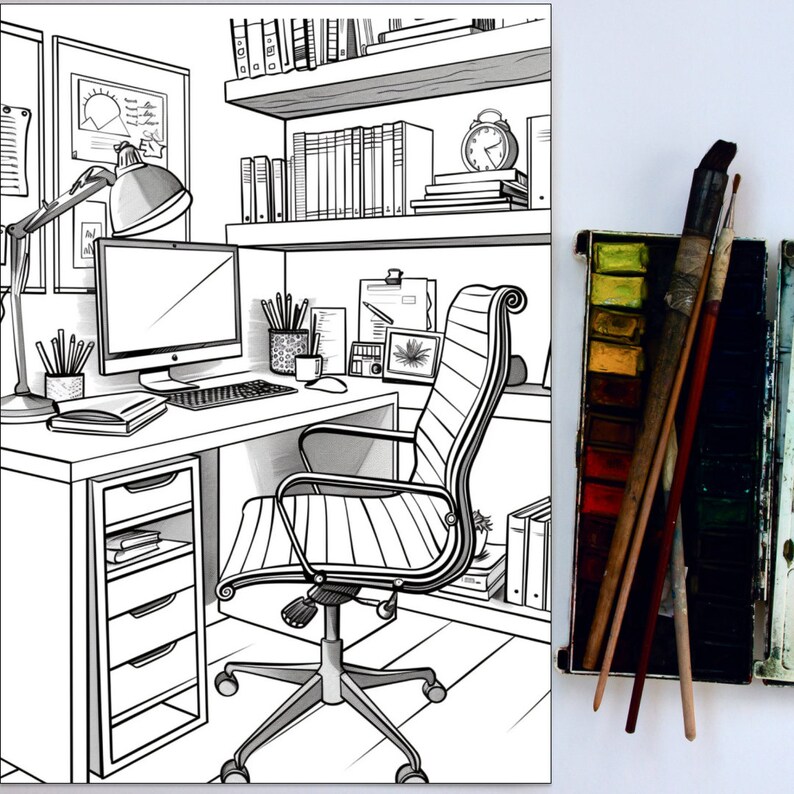 25 Interior Coloring Page, Design Coloring Book, Rooms Coloring, Adults ...