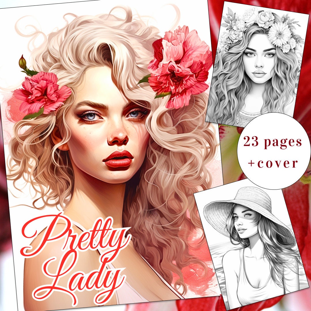 23 Pretty Lady Coloring Page, Lady Coloring Book, Adults Kids Instant ...